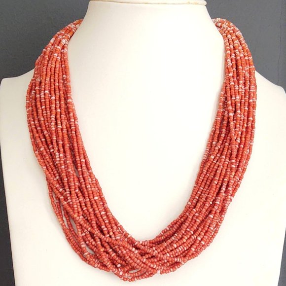 Jewelry | Orange And White Multi Strand Seed Bead Necklace | Poshmark